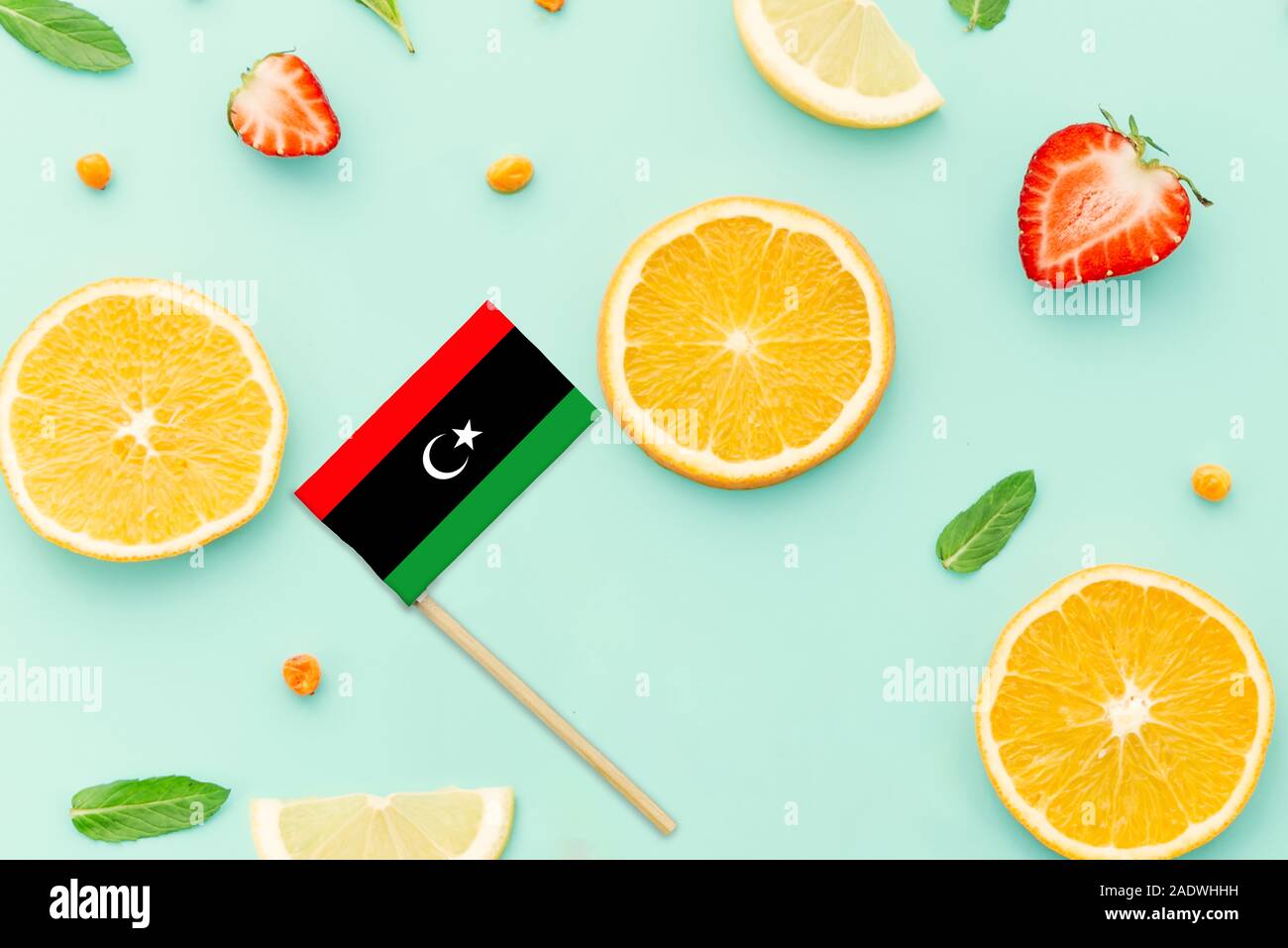 Libya Paper Stick Flag. National summer fruits concept, local food ...