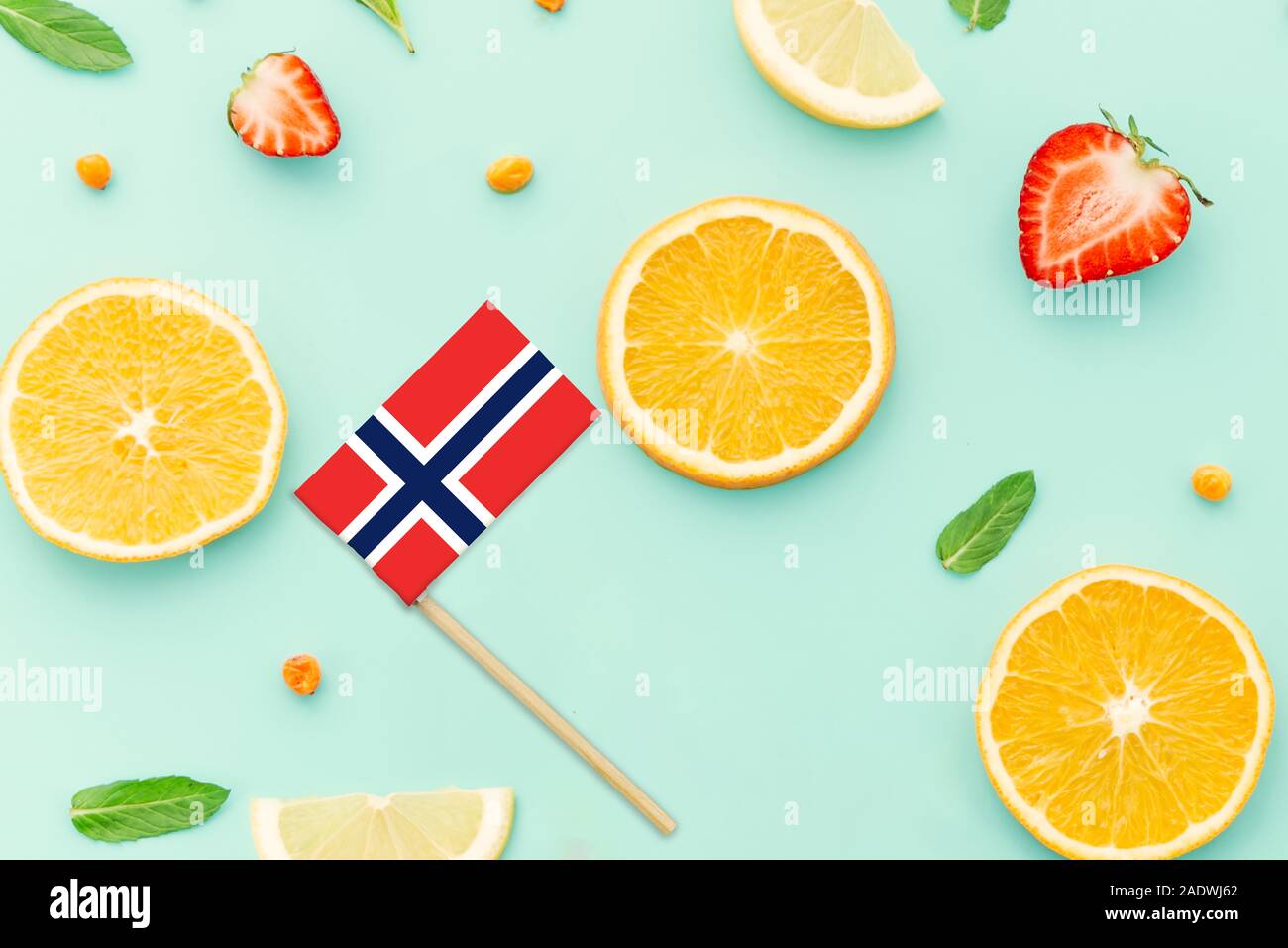 Norway Paper Stick Flag. National summer fruits concept, local food ...