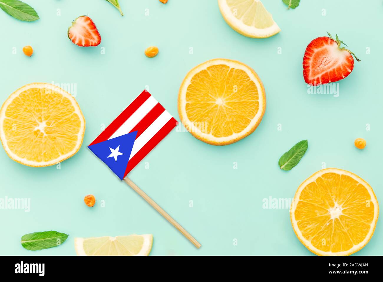 Puerto Rico Paper Stick Flag. National summer fruits concept, local ...