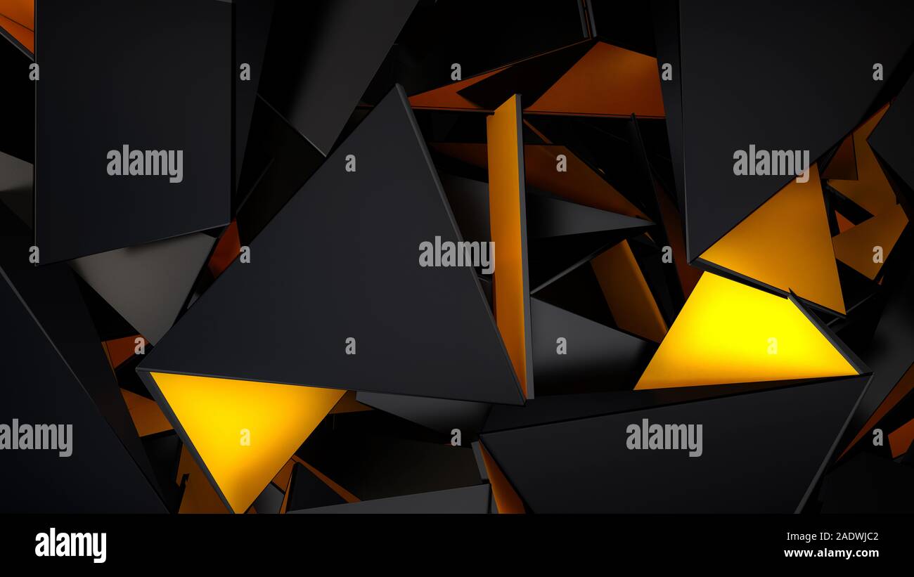Abstract crystal background with yellow triangles and black crystals.3d ...