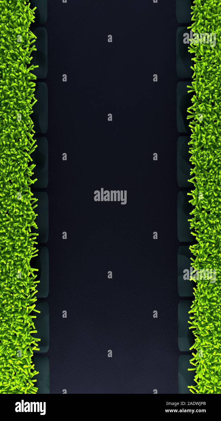 Black spring background with green grass (carpet) and the rim. 3d ...