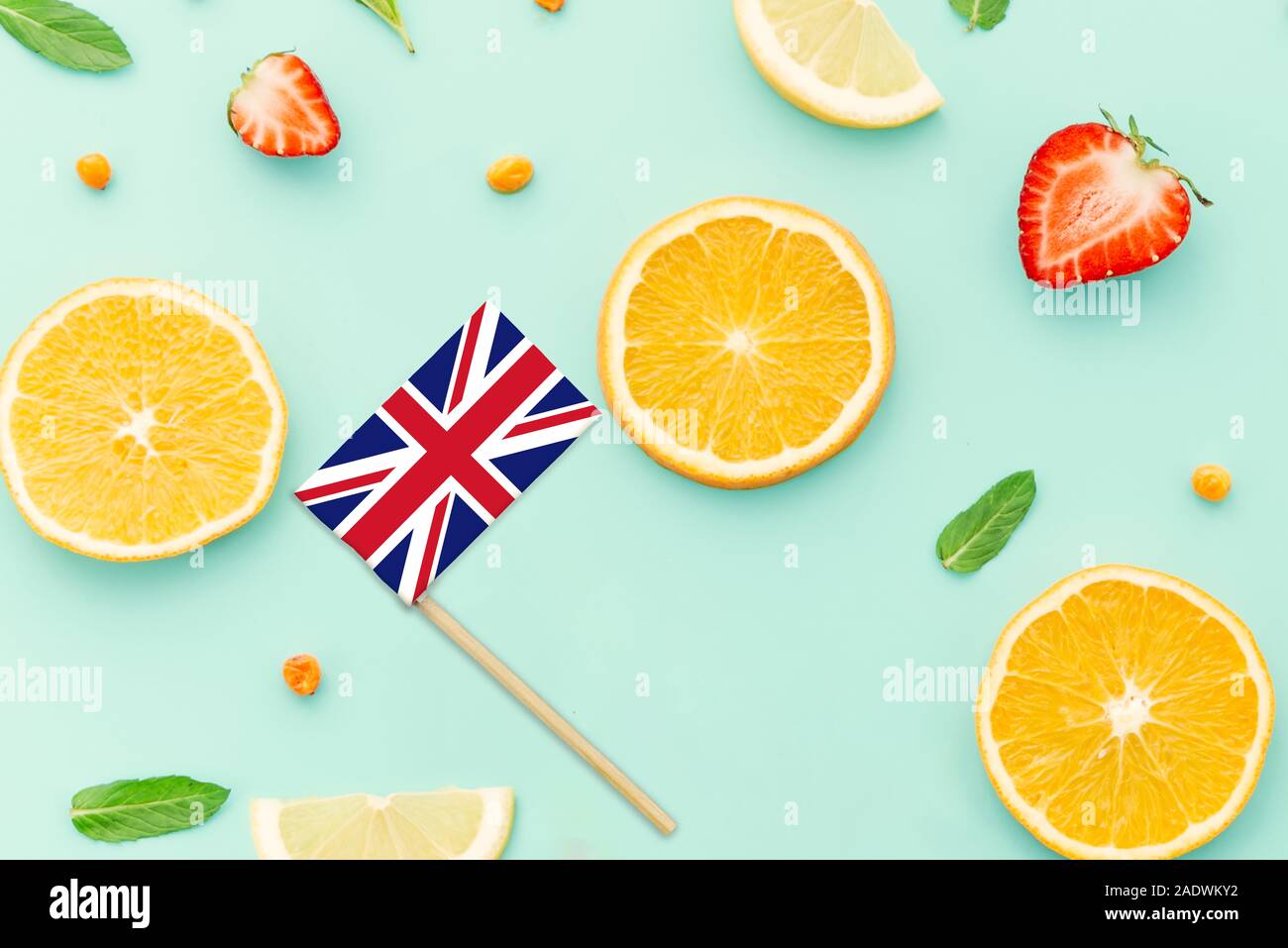 United Kingdom Paper Stick Flag. National summer fruits concept, local ...