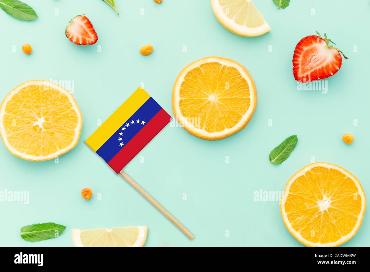 Venezuela Paper Stick Flag. National summer fruits concept, local food ...