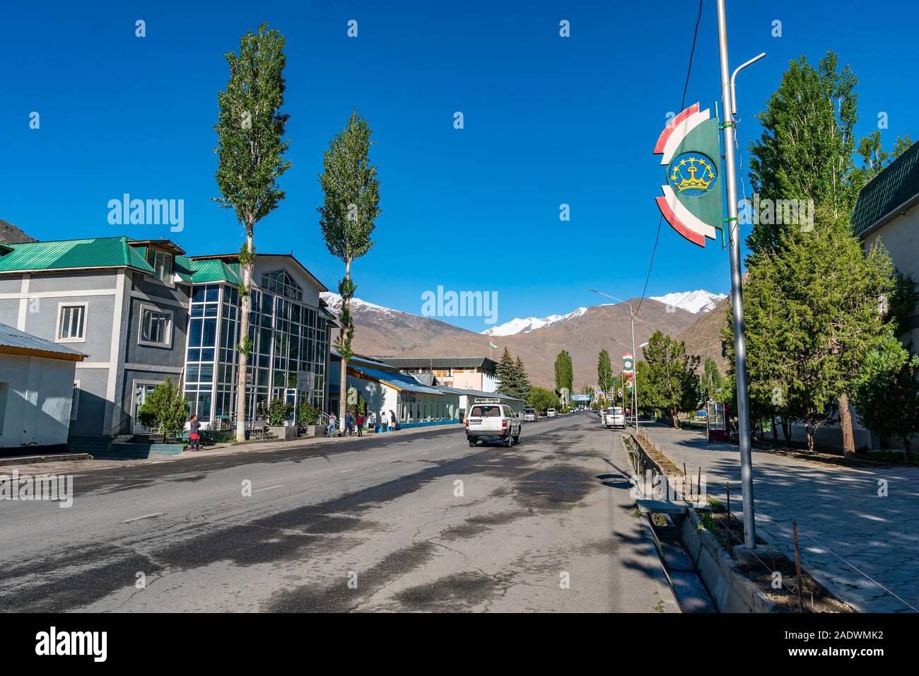 Khorugh Lenin Street Picturesque View with Walking People and Driving ...