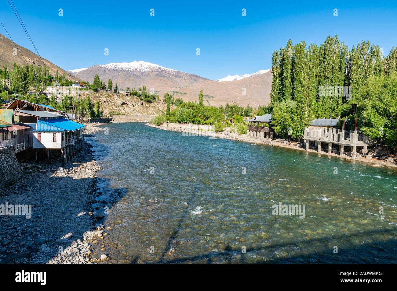 Khorugh Gunt River Picturesque View with Common Residential Houses on a ...