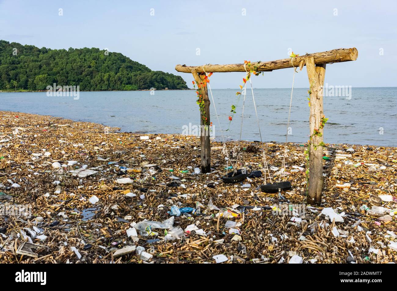 Environmental disaster. Garbage dump on Bai sao beach with white sand ...