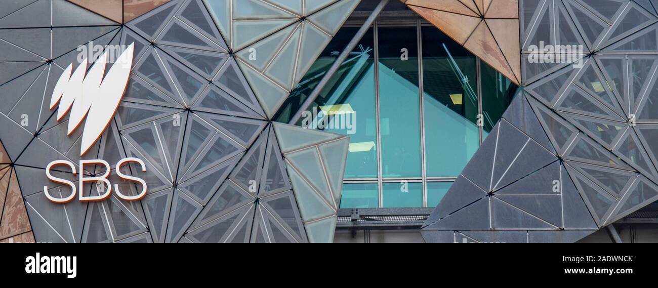 SBS radio and television network logo on headquarters at Federation ...