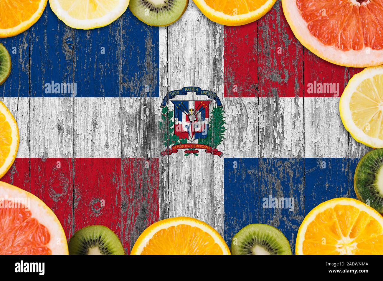 Dominican Republic food concept. Fresh fruits from traditional gardens ...
