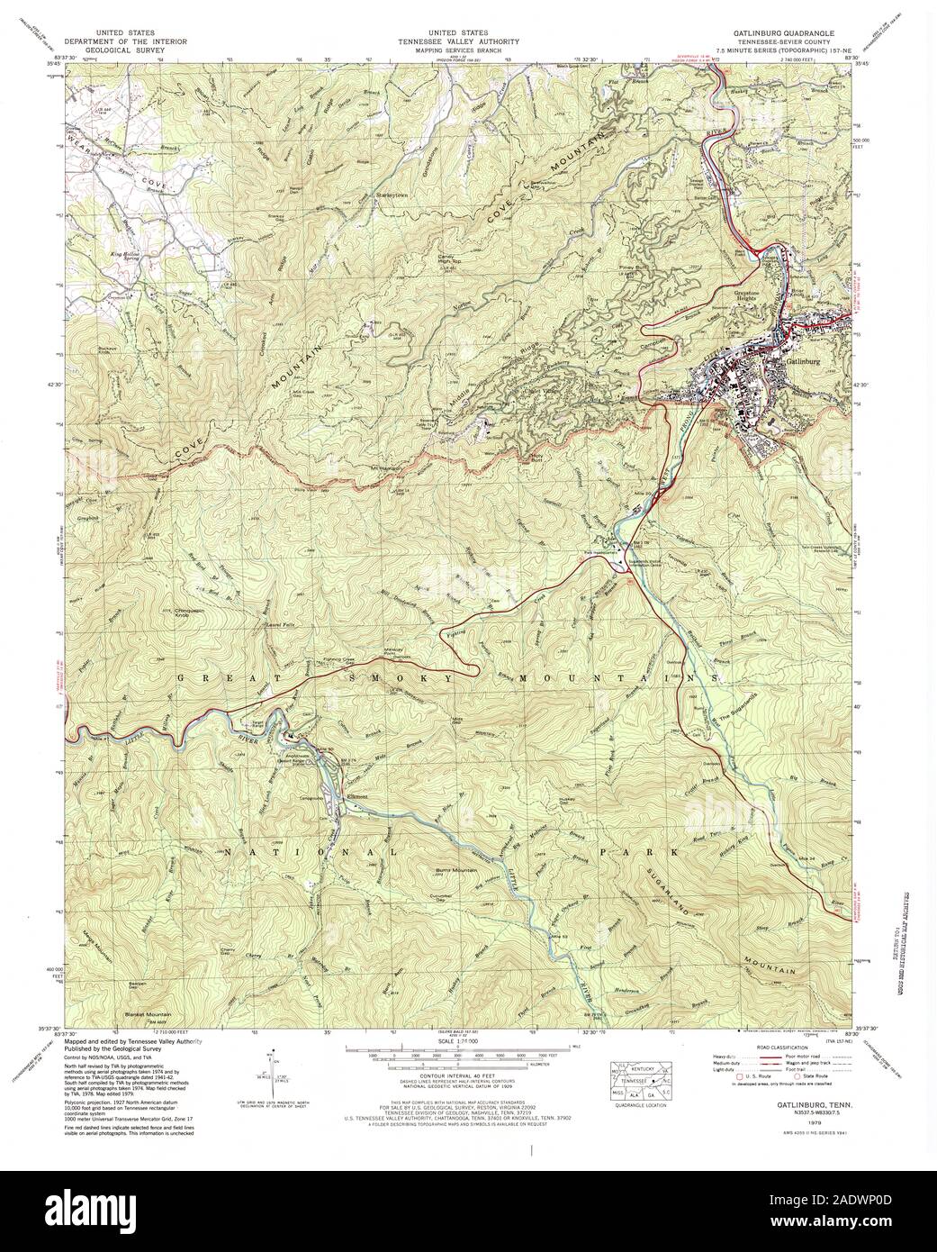 USGS TOPO Map Tennessee TN Gatlinburg 149902 1979 24000 Restoration ...