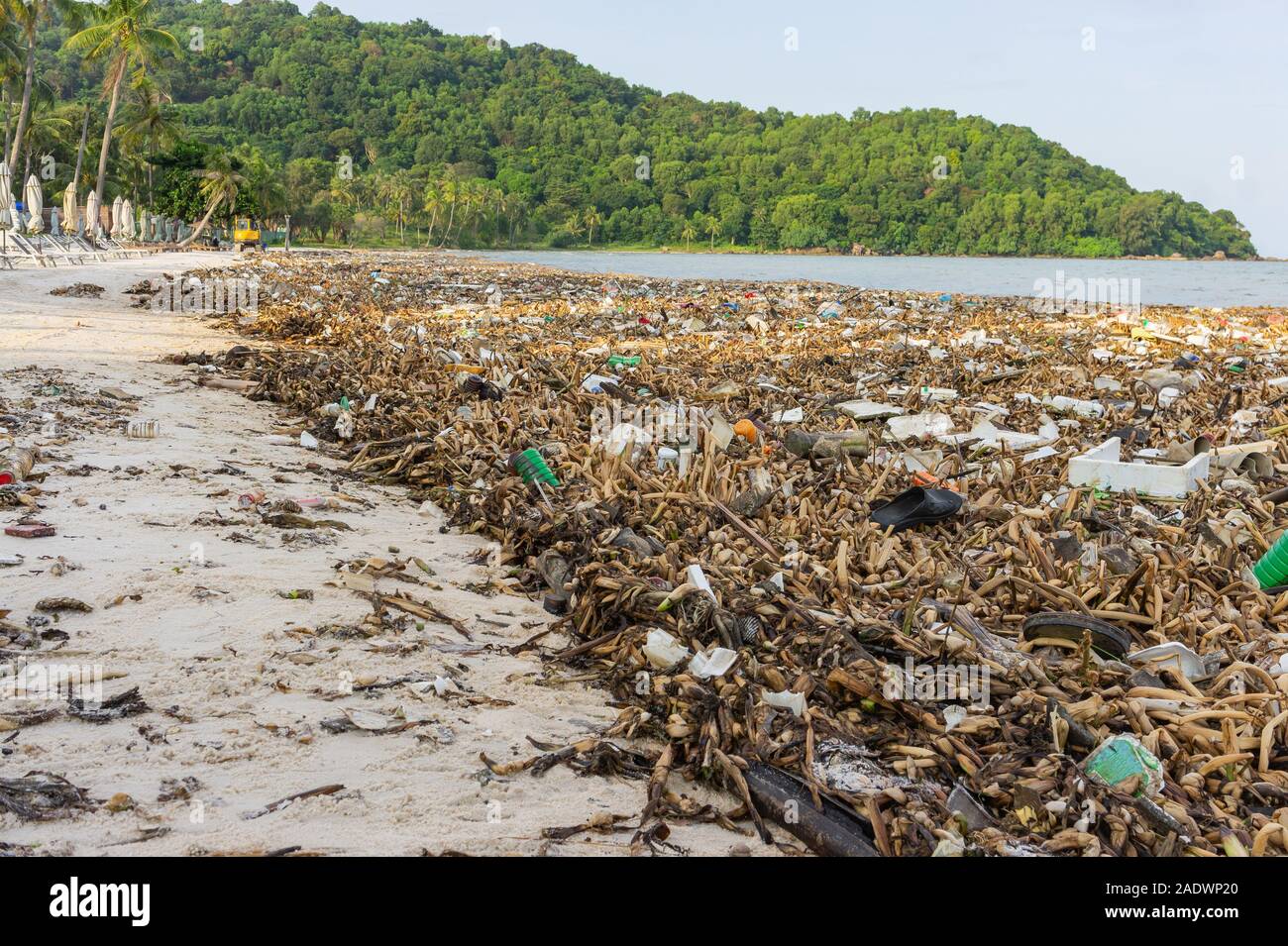 Environmental disaster. Garbage dump on Bai sao beach with white sand ...