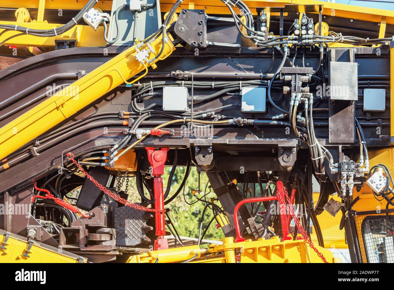 Parts and details inside of the railway machine Stock Photo - Alamy