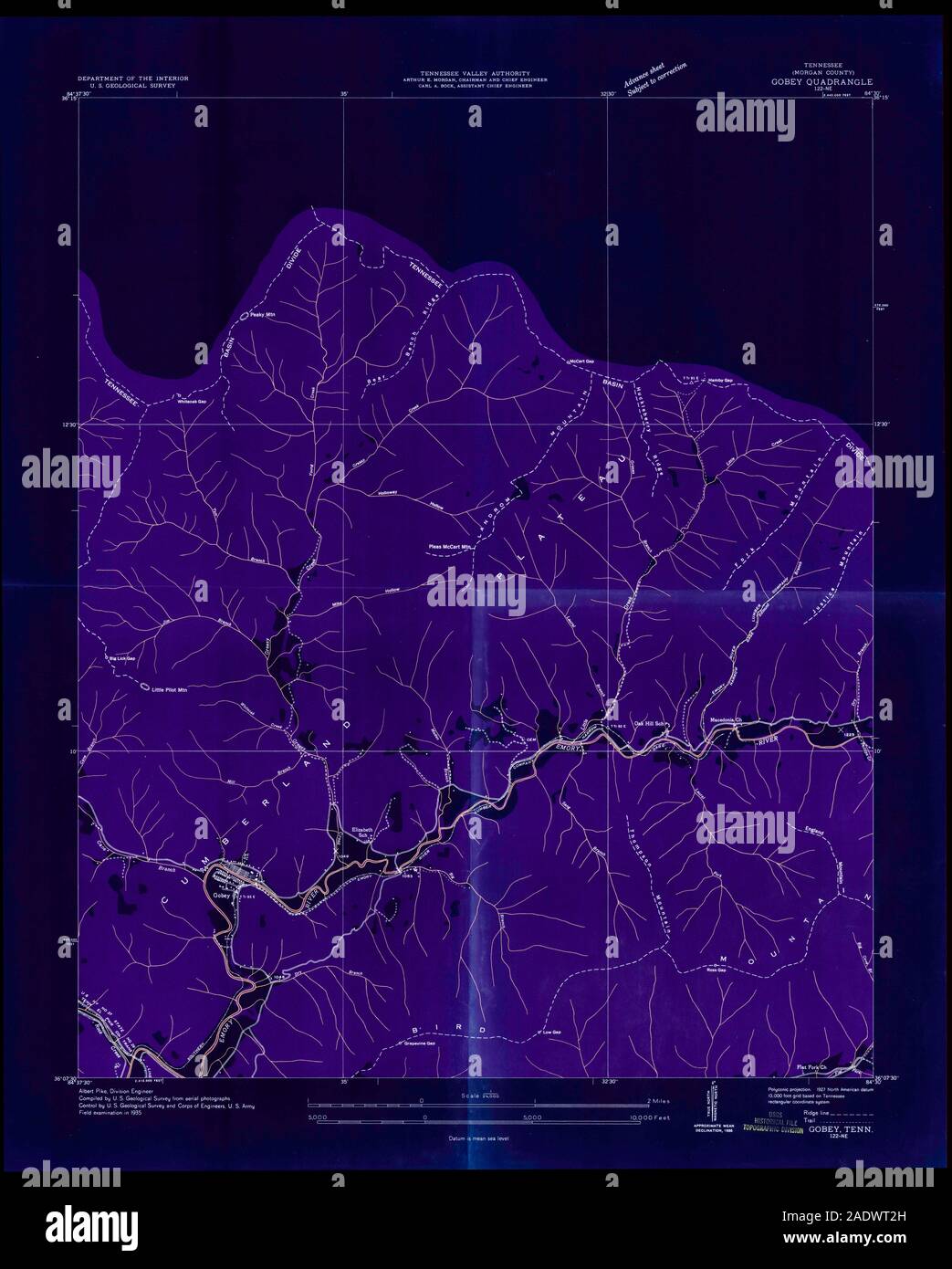 USGS TOPO Map Tennessee TN Gobey 149818 1935 24000 Inverted Restoration ...