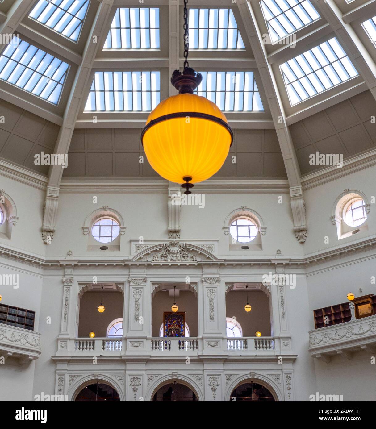 Large spherical light hanging in the La Trobe Reading Room of the State ...