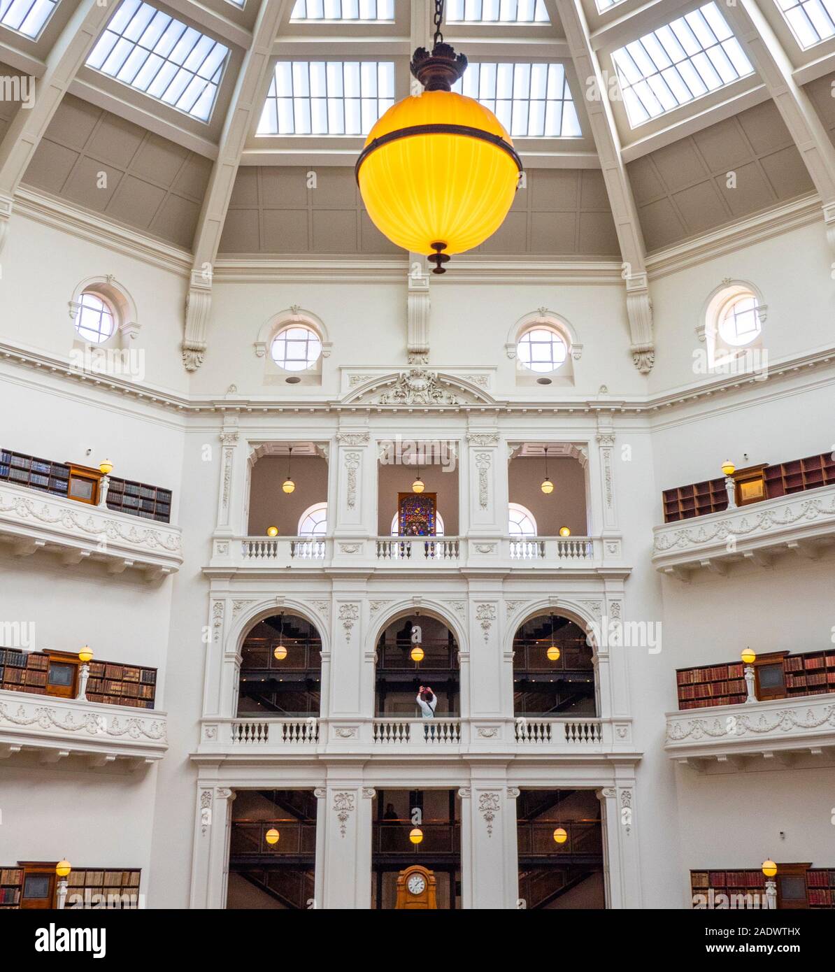 Large spherical light hanging in the La Trobe Reading Room of the State ...