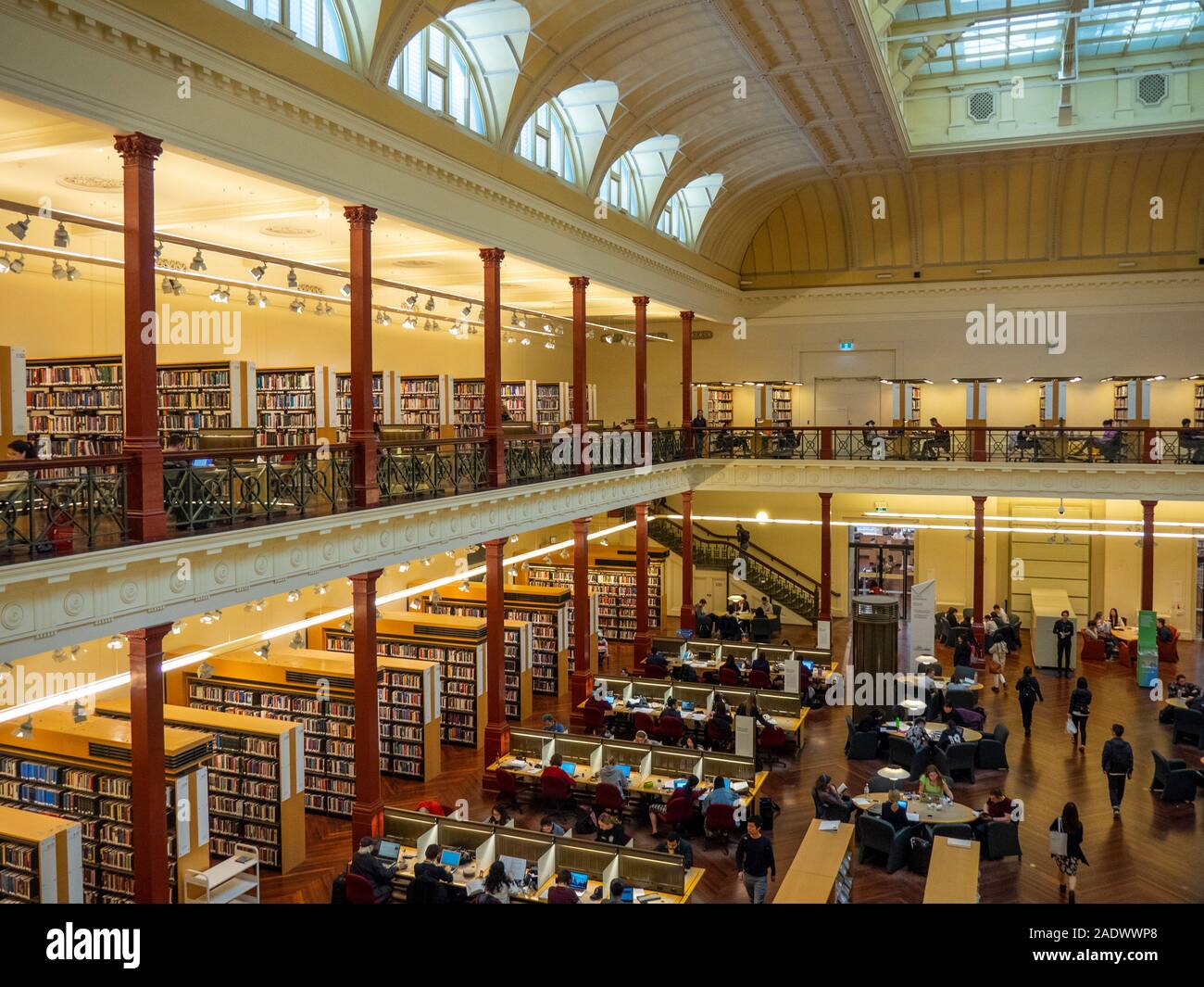 Students studying in Redmond Barry Reading Room in State Library ...
