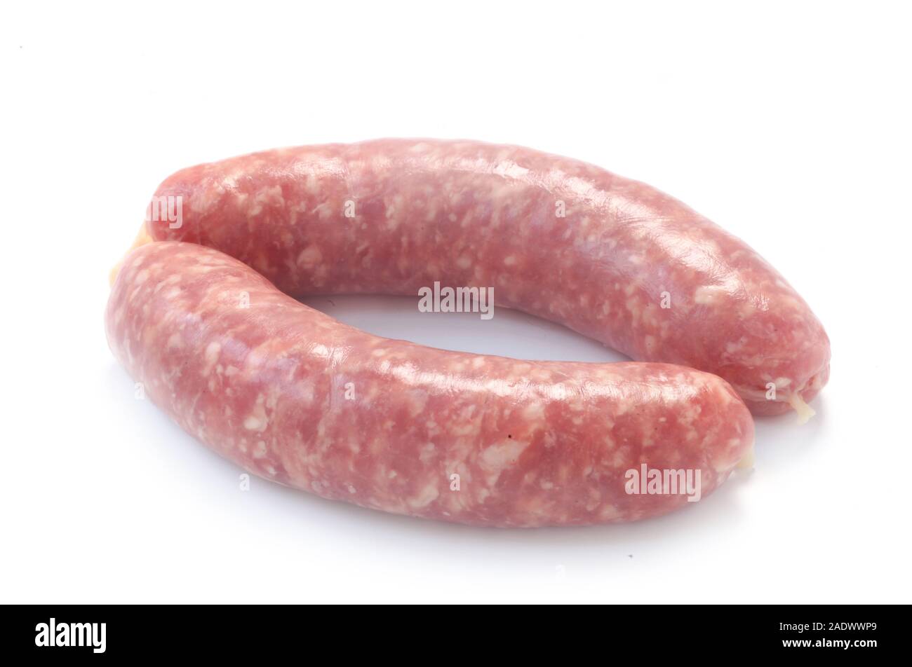 Raw German Bratwurst Isolated On White Stock Photo - Alamy