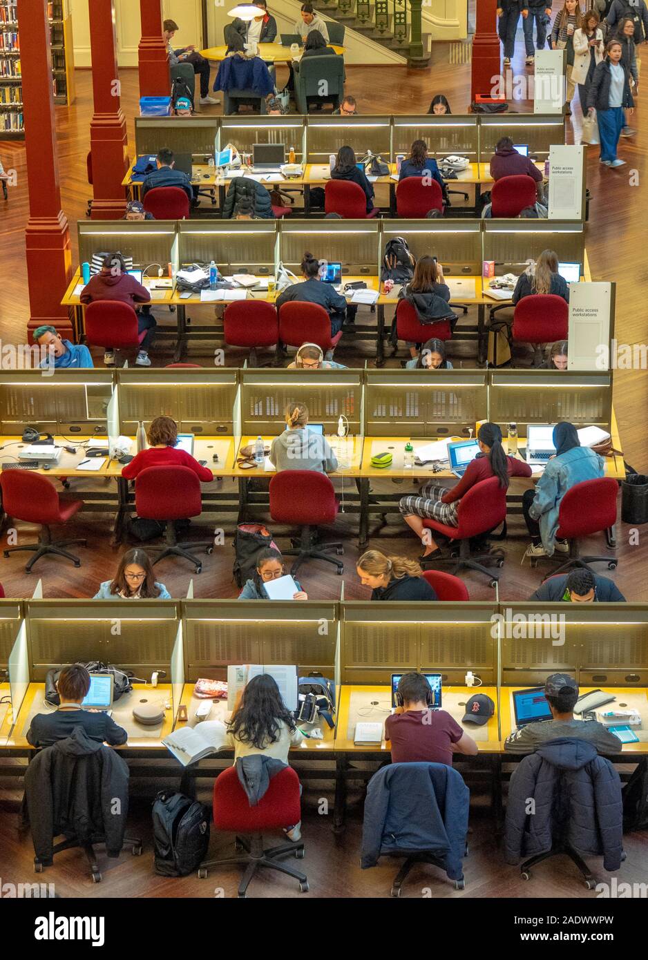 Students studying in Redmond Barry Reading Room in State Library ...