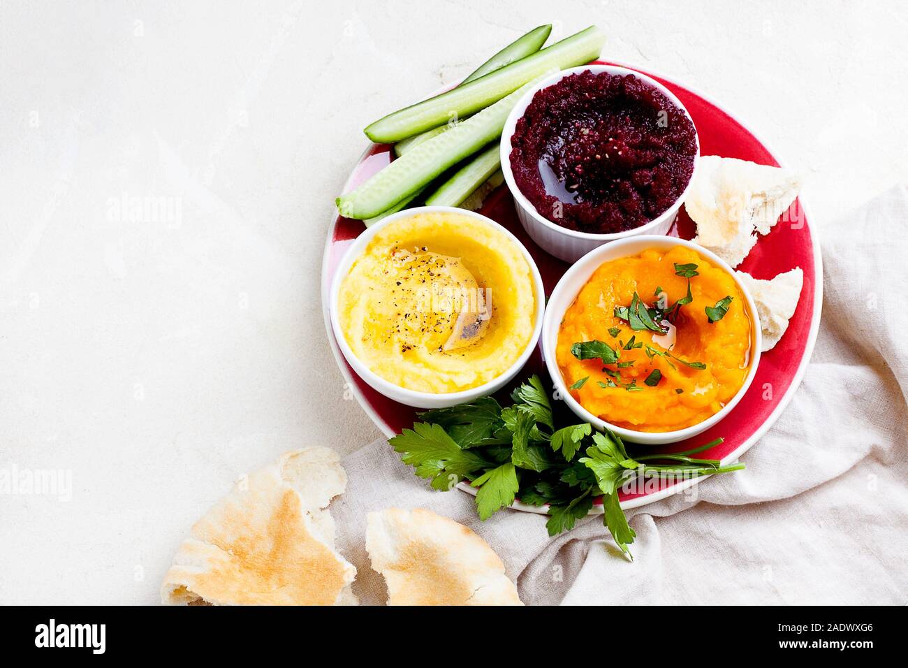 Set of vegetarian Middle Eastern Arabian vegetable appetizer baba ...