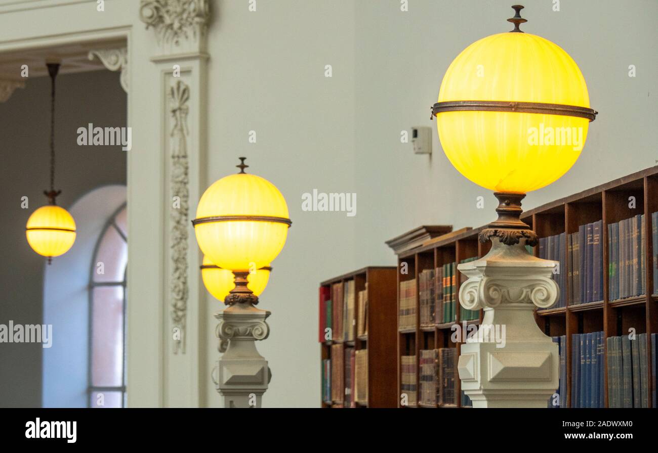 Yellow spherical lamps in the LaTrobe Reading Room of State Library ...
