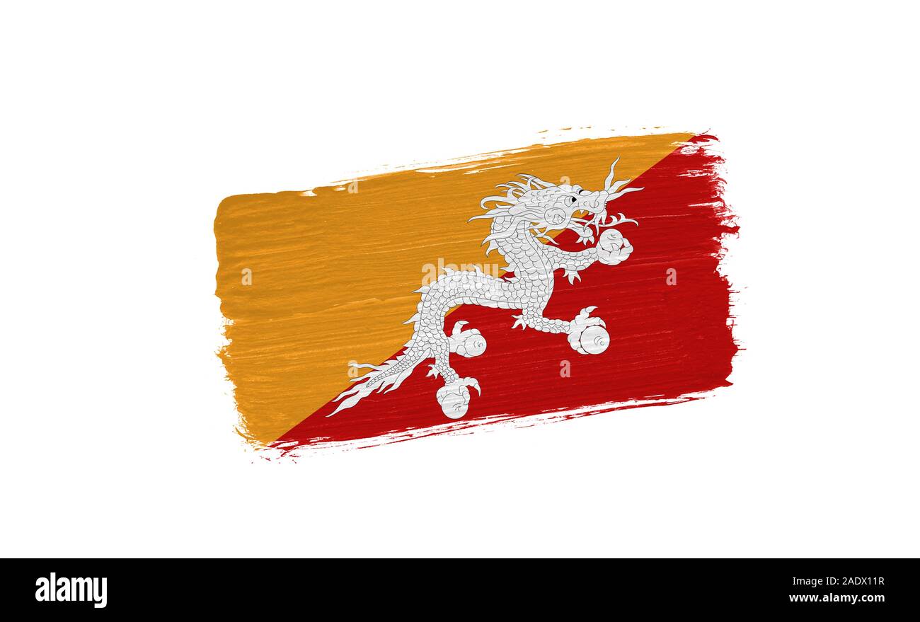 brush painted flag of Butane isolated on white background Stock Photo ...