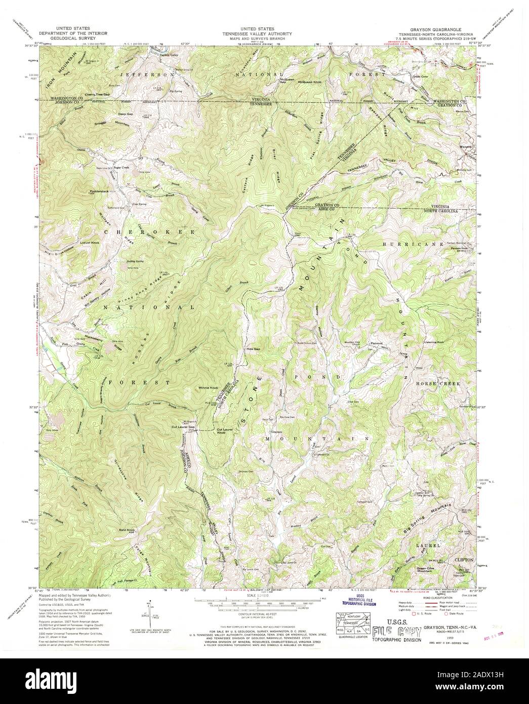 USGS TOPO Map Tennessee TN Grayson 149779 1959 24000 Restoration Stock ...