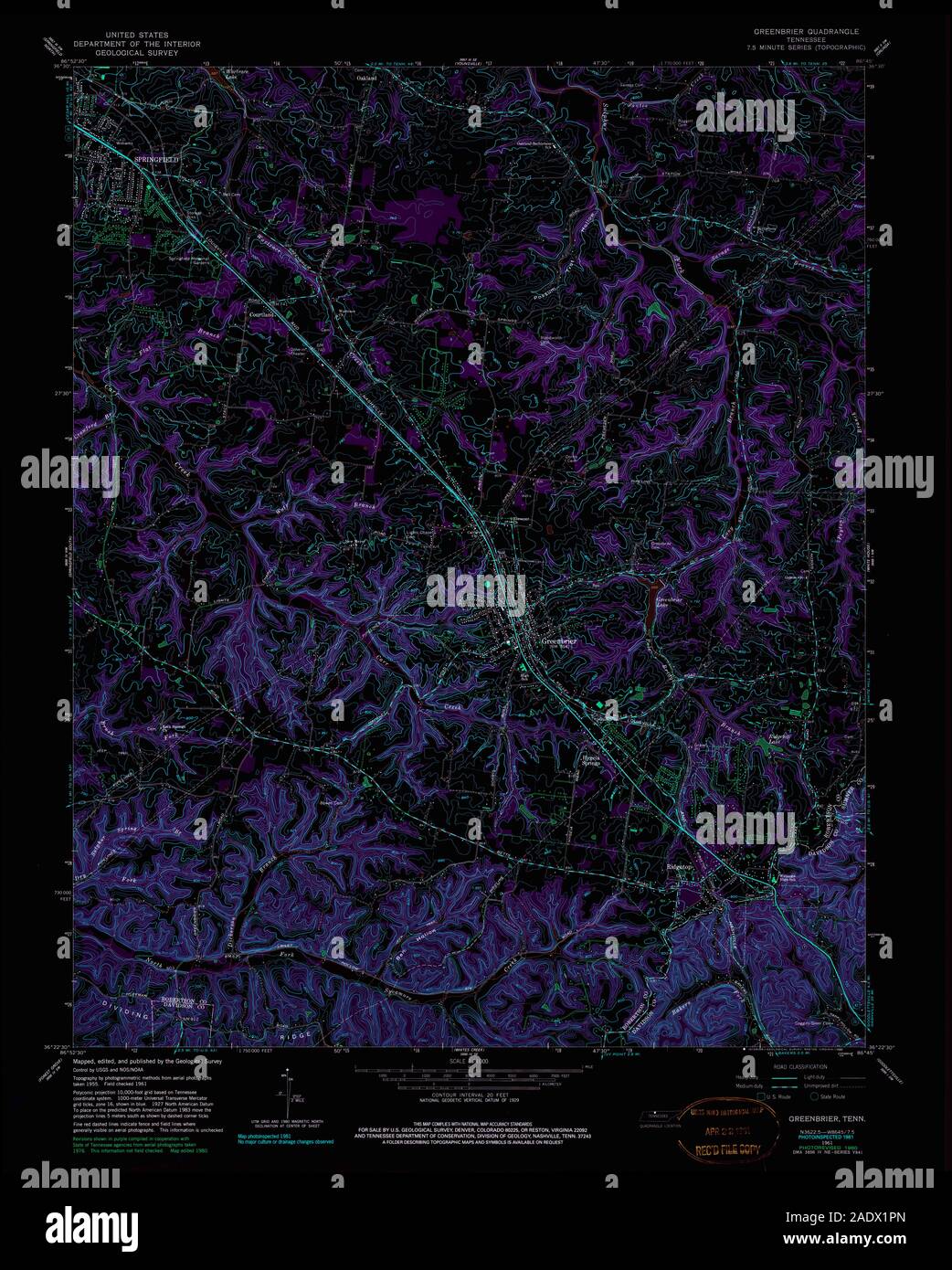 USGS TOPO Map Tennessee TN Greenbrier 143944 1961 24000 Inverted ...