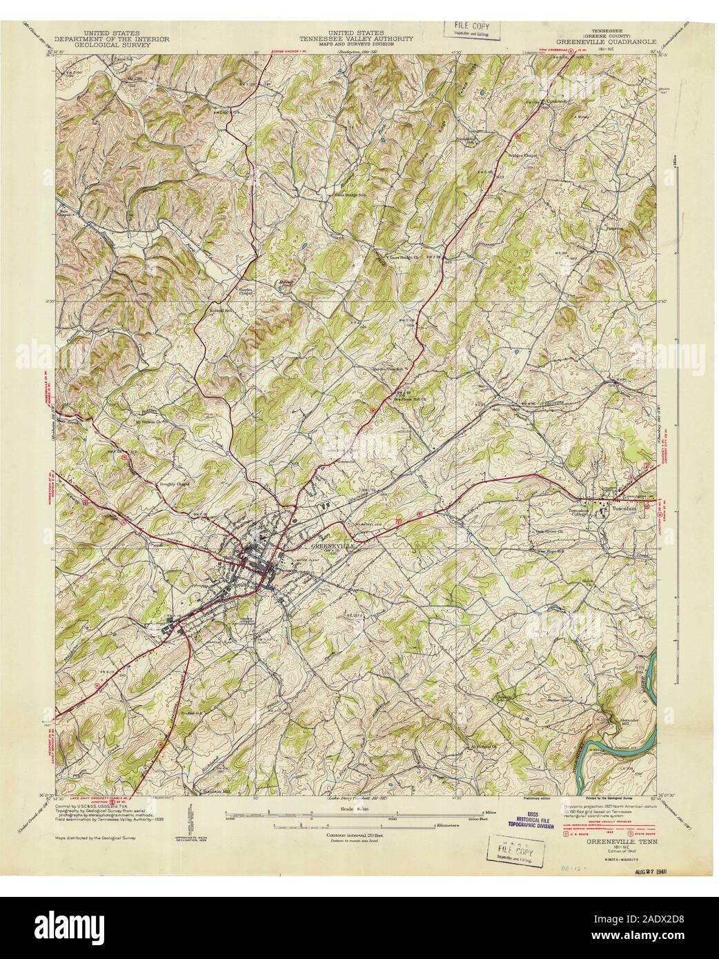 USGS TOPO Map Tennessee TN Greeneville 149824 1940 24000 Restoration ...