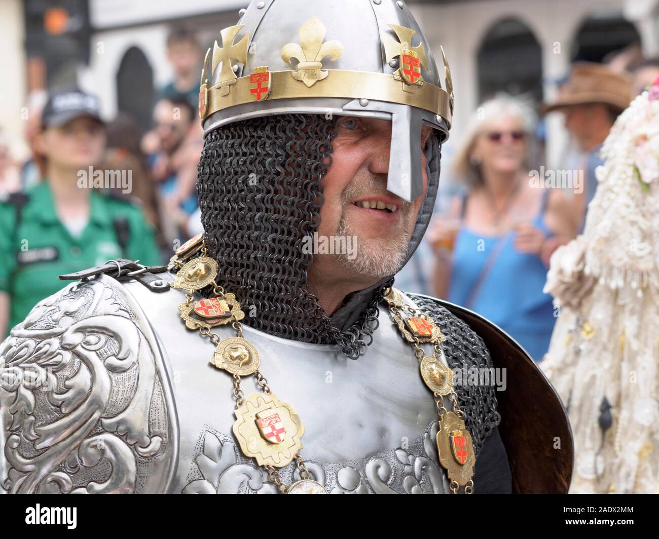 A man dressed in a medieval knight costume close up Stock Photo - Alamy