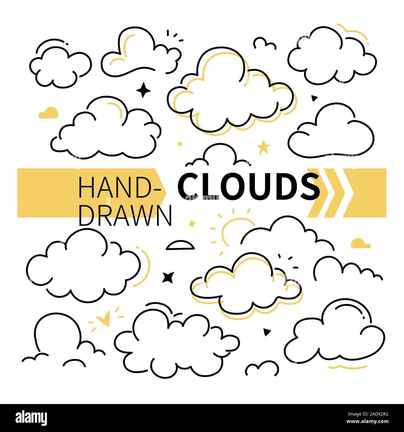 Hand-drawn clouds collection - set of vector linear elements Stock ...