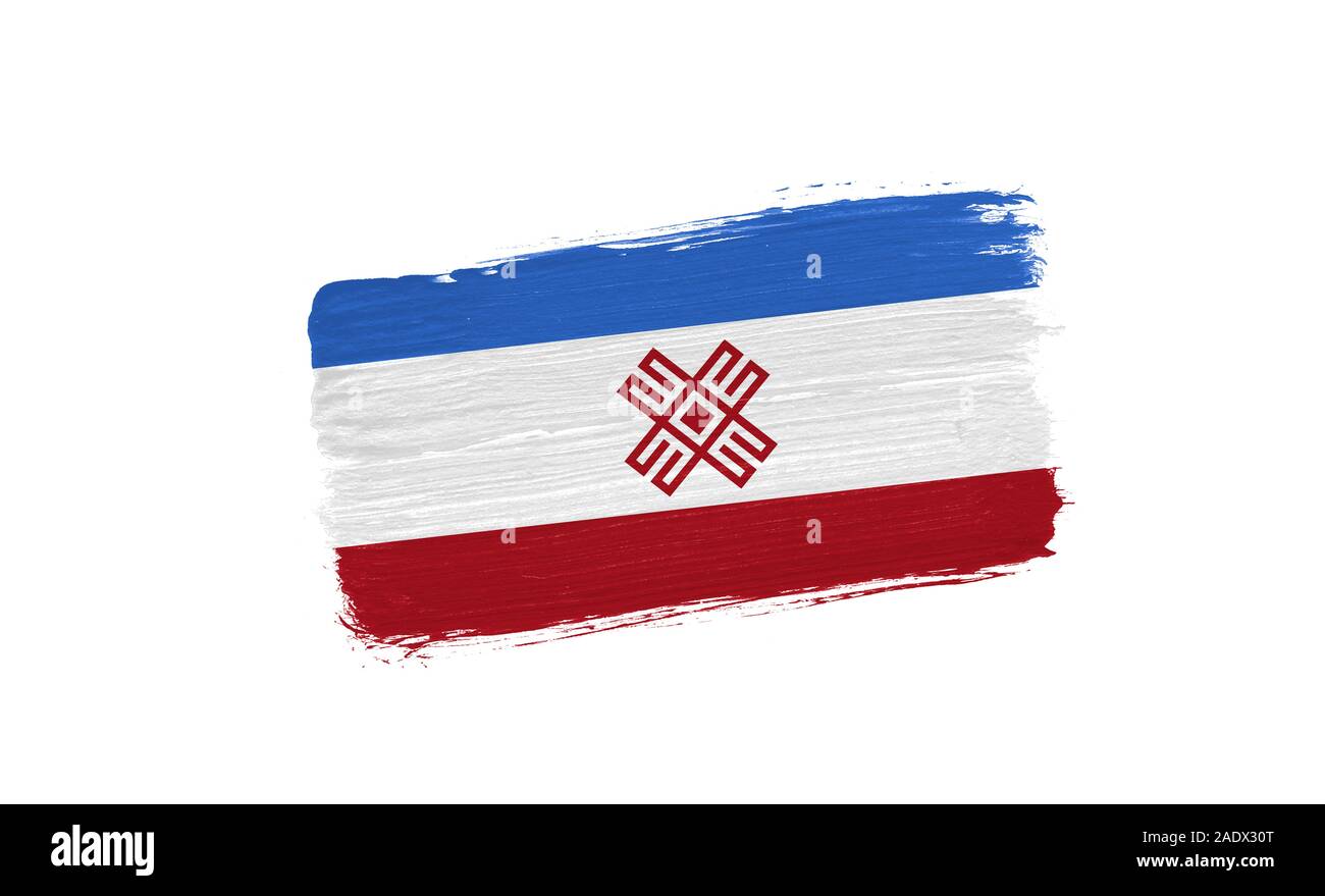 brush painted flag of Mari El isolated on white background Stock Photo ...