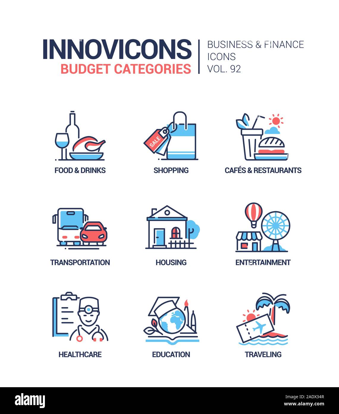 Budget categories - line design style icons set Stock Vector Image ...