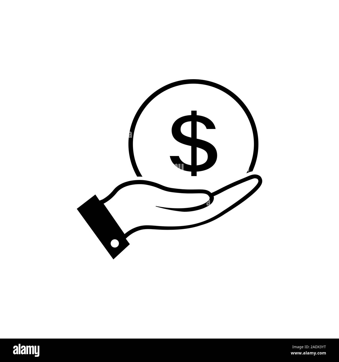 Hand with a coin icon. Money in hand symbol Stock Vector Image & Art ...