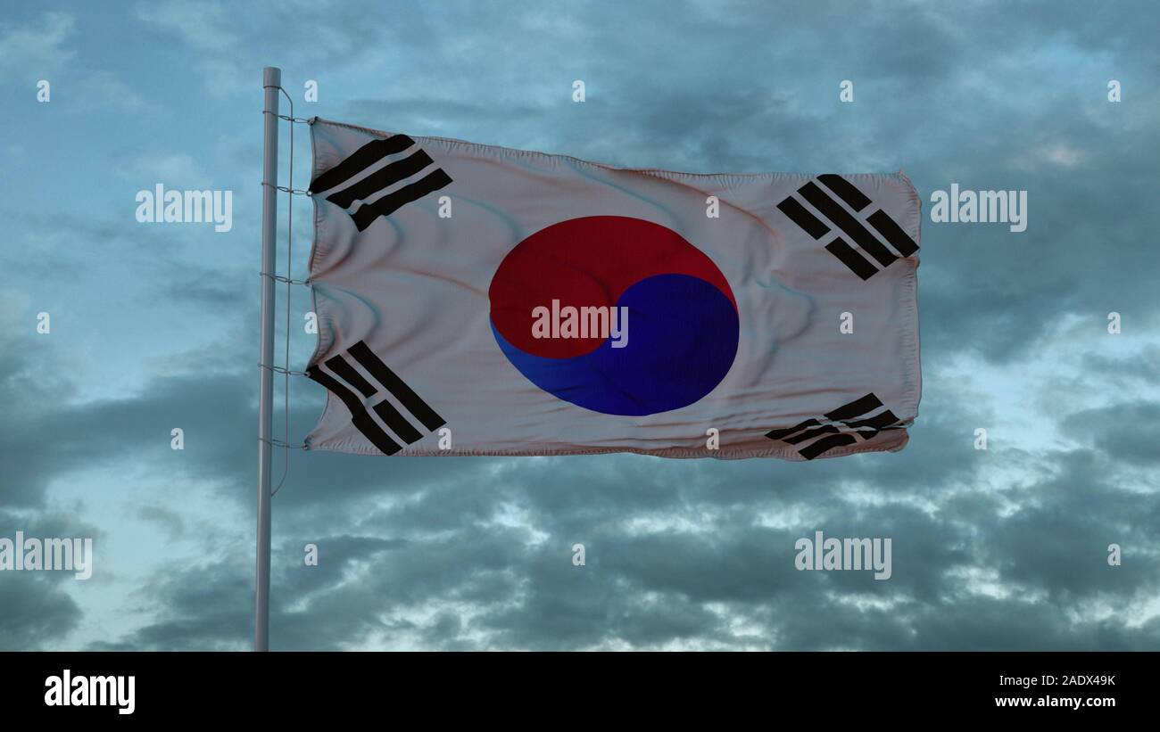 South Korea 3d flag floating in the wind. 3d illustration Stock Photo ...