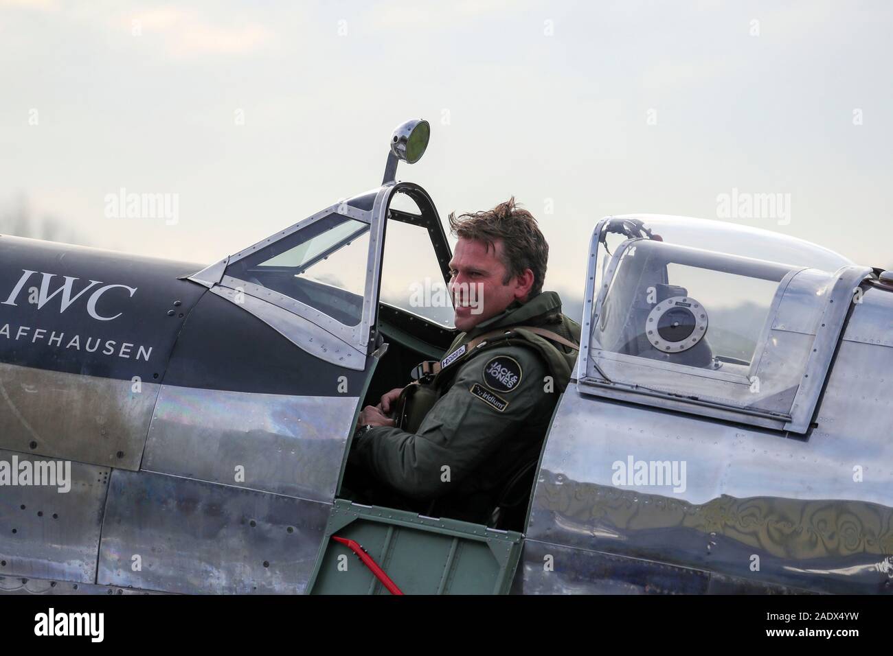 British pilot Matt Jones, sits in the cockpit of the IWC MK IX Silver ...