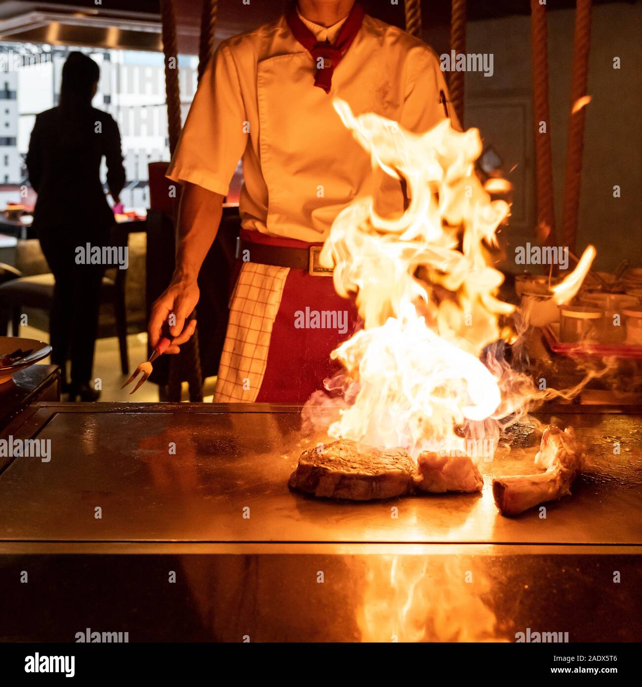 Cooking of beef teppanyaki recipe japanese grilled beef tomahawk steak ...