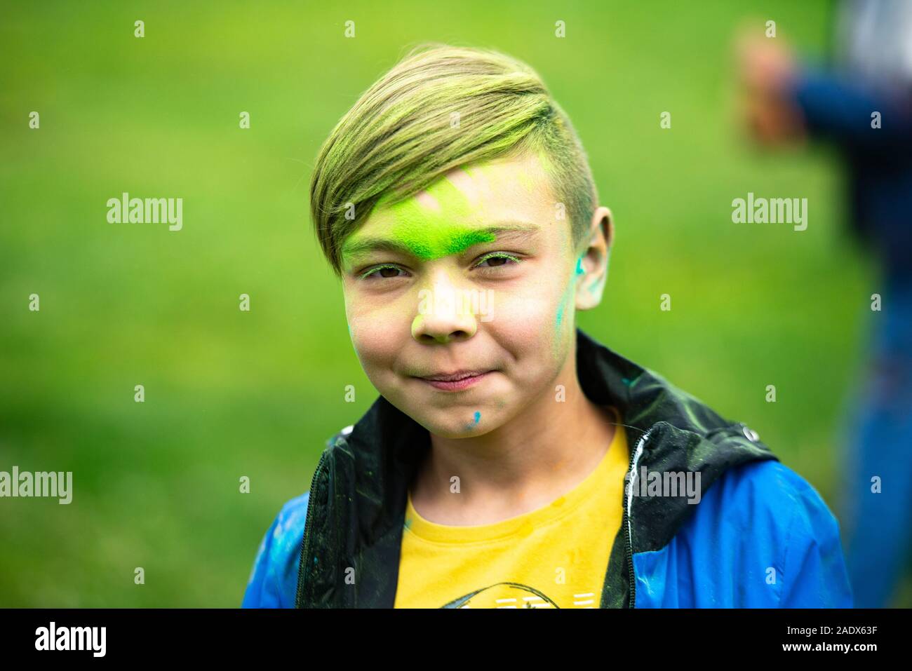 Chelyabinsk Region, Russia - JULY 2019. Festival of colors for children ...