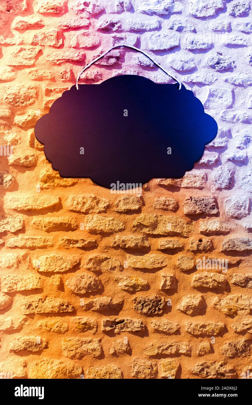 Black Empty Sign Board with string for hanging on wall Stock Photo - Alamy