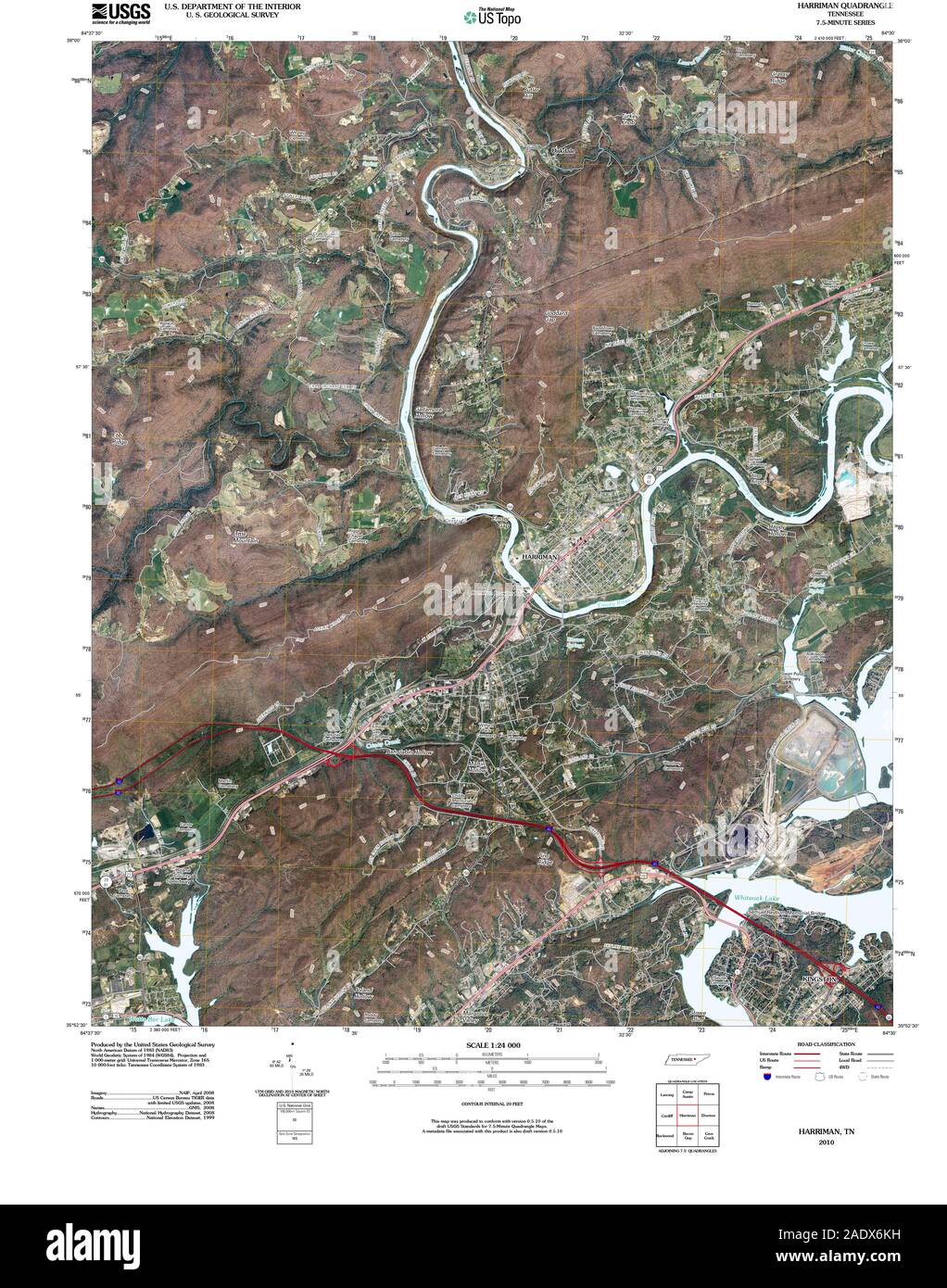 USGS TOPO Map Tennessee TN Harriman 20100519 TM Restoration Stock Photo ...