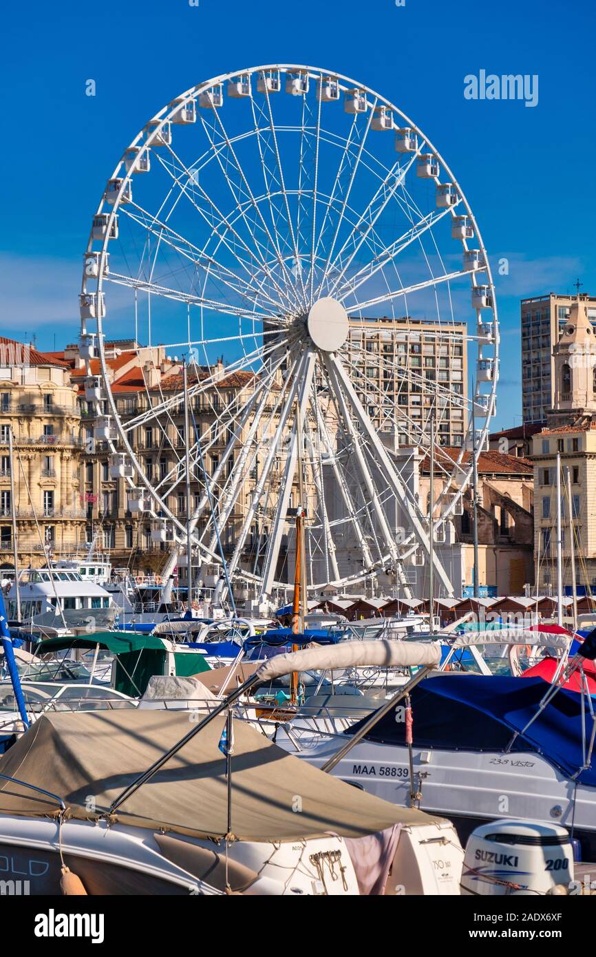 Grand roue de Marseille - white ferris wheel in the old port of ...