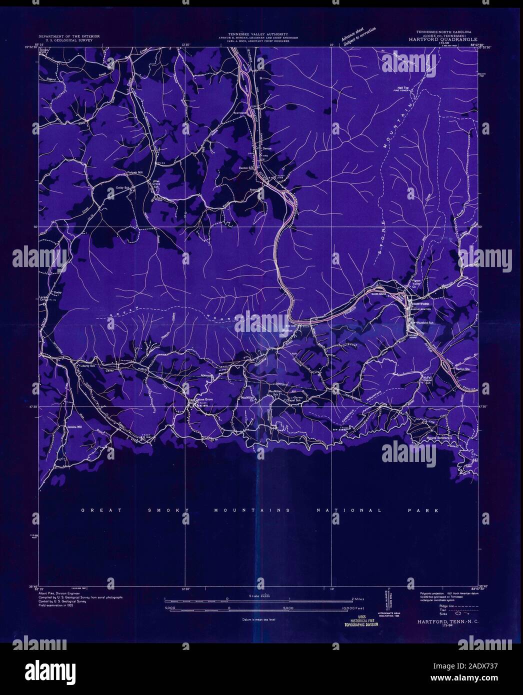 USGS TOPO Map Tennessee TN Hartford 147651 1935 24000 Inverted ...