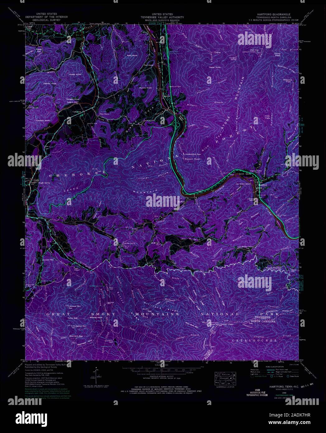 USGS TOPO Map Tennessee TN Hartford 147656 1940 24000 Inverted ...