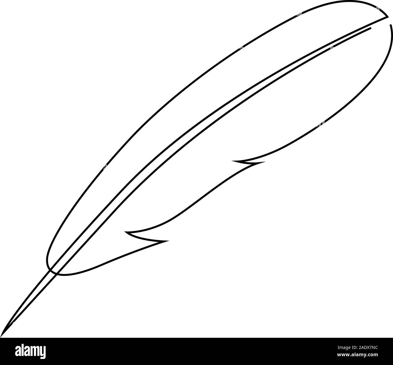 Single continuous line drawing of fether or quill pen. Retro ...