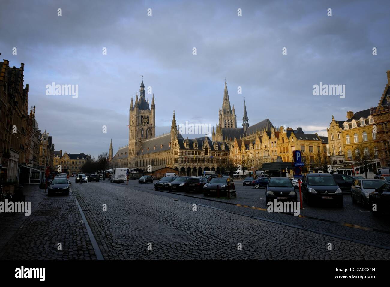 The central square and Cloth Hall in the Belgian city of Ypres (Ieper ...