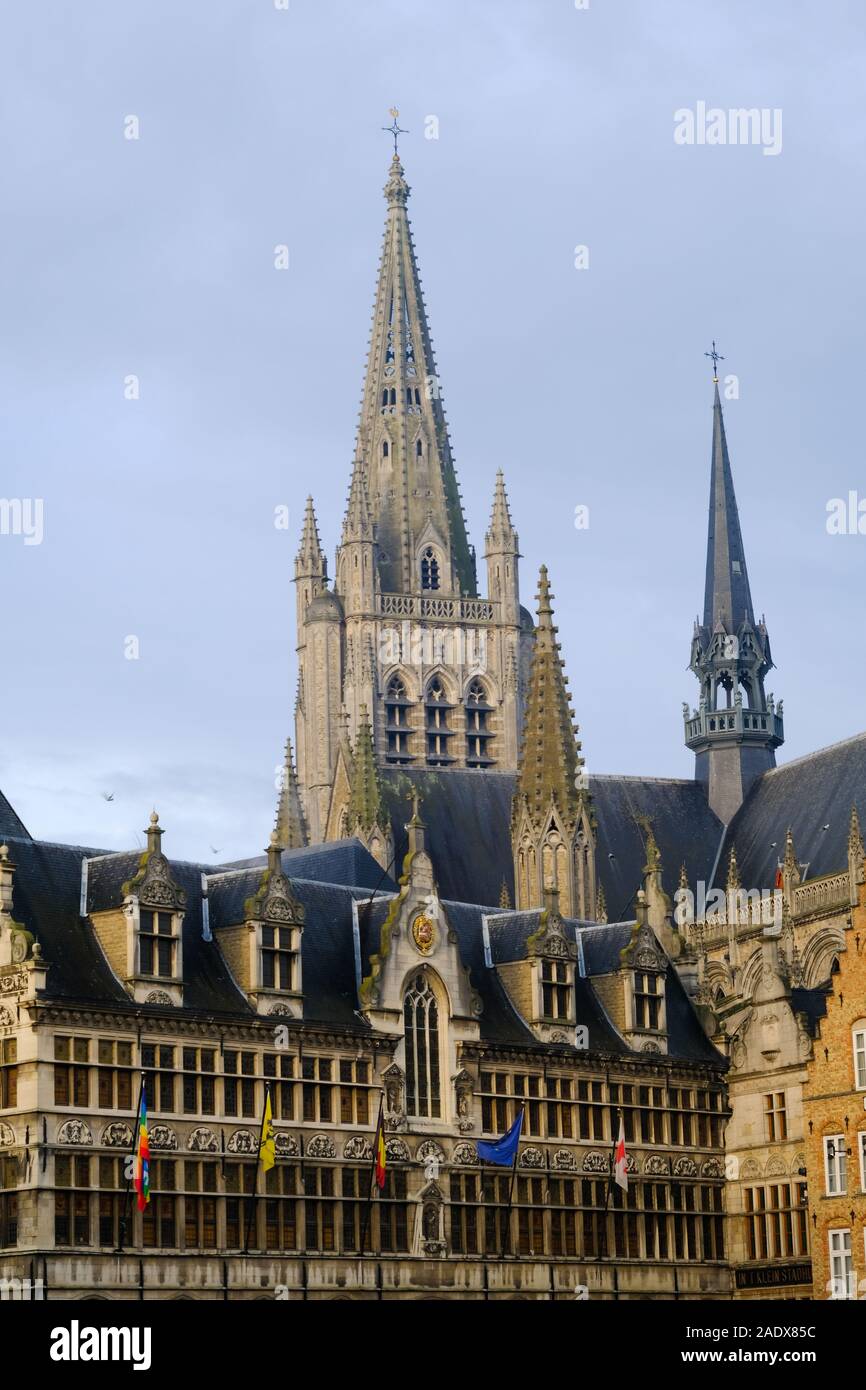 The central square and Cloth Hall in the Belgian city of Ypres (Ieper ...