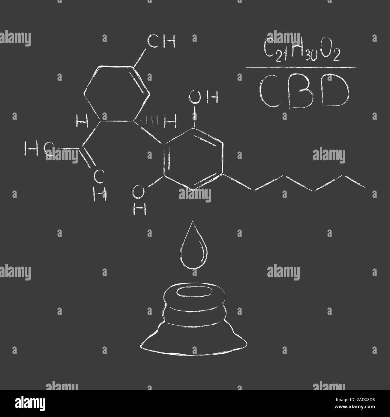 The formula of hemp CBD. Structural model of the molecules of ...