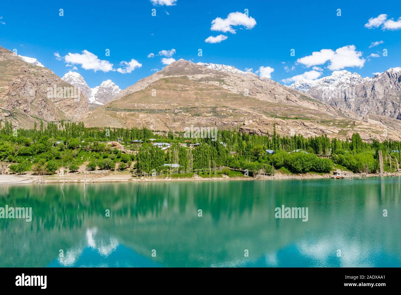 Pamir Highway M41 Bogev Village Gunt River Valley with Snow Capped ...