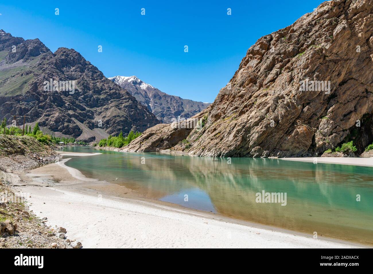 Pamir Highway M41 Bogev Village Gunt River Valley with Snow Capped ...