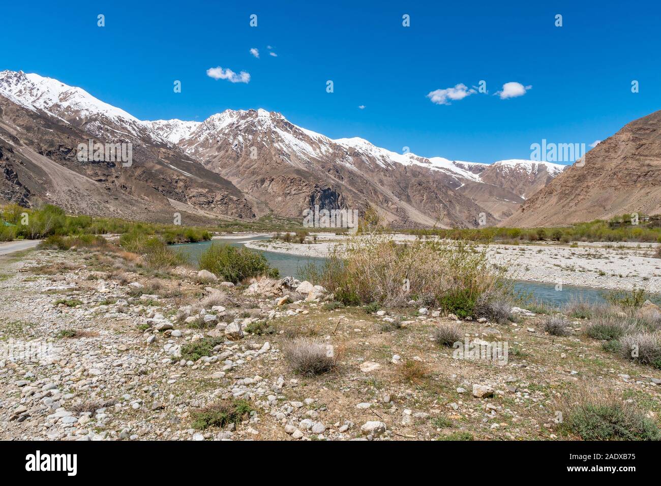 Pamir Highway M41 Gunt River Valley with Picturesque View of Snow ...