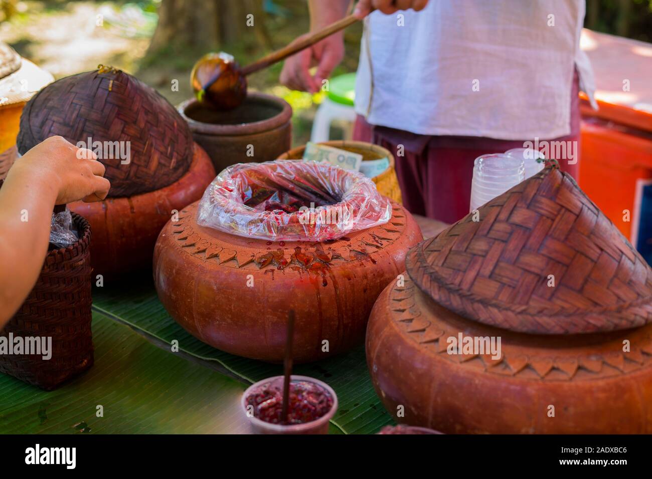 Red water jar or primitive ceramics, Thai traditional style water ...
