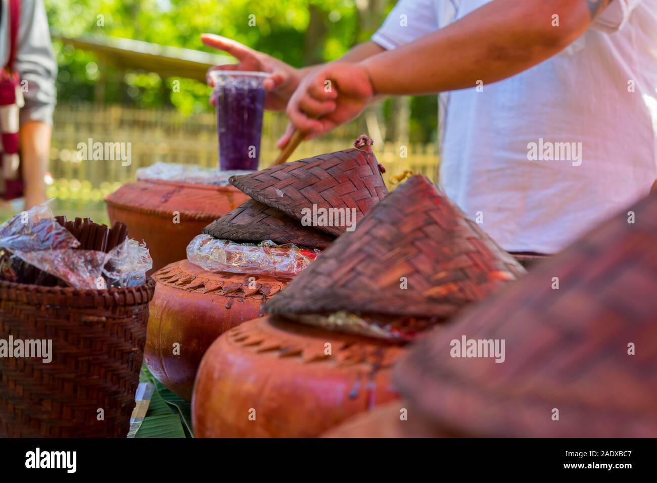 Red water jar or primitive ceramics, Thai traditional style water ...